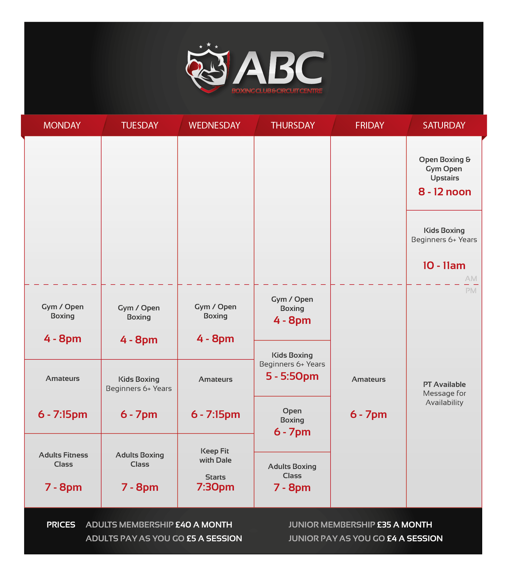 Timetable – ABC Boxing Club & Circuit Centre